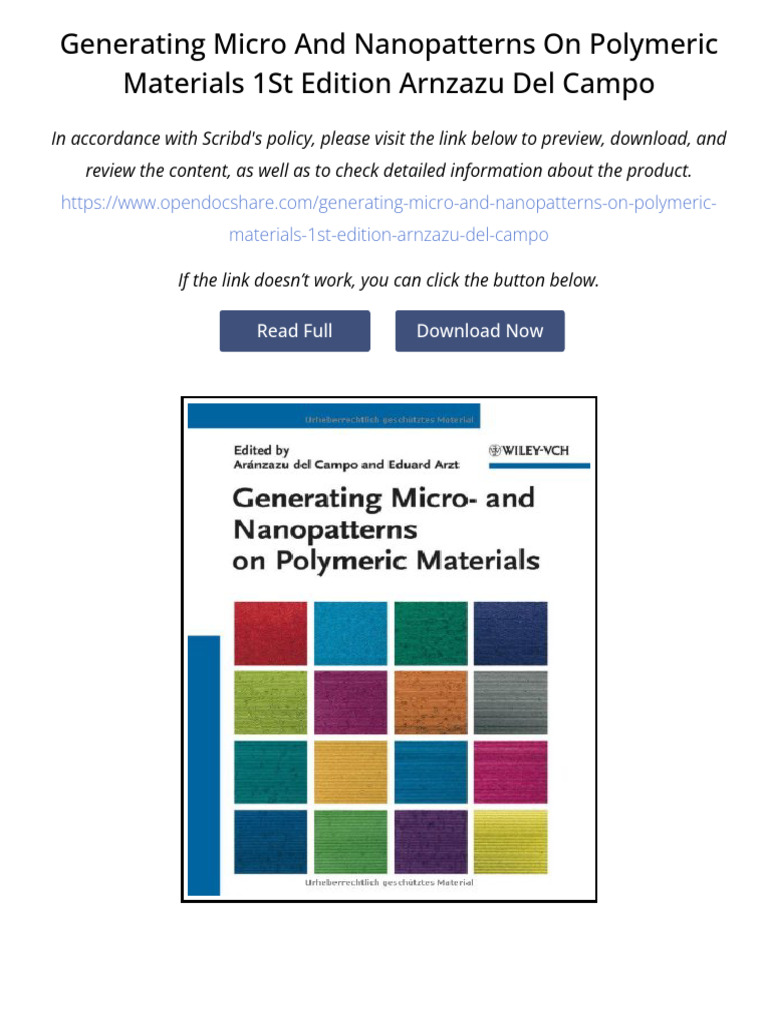 Generating Micro And Nanopatterns On Polymeric Materials 1st Edition Arnzazu Del Campo | PDF ...