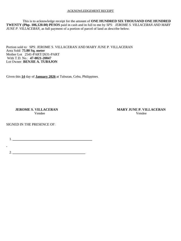 Acknowledgement Receipt | PDF | Land Law | Private Law