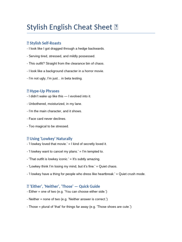 English Cheat Sheet Isla | PDF
