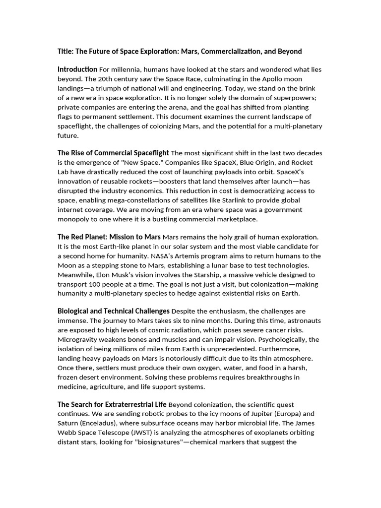 The Future of Space Exploration | PDF | Space Exploration | Space X