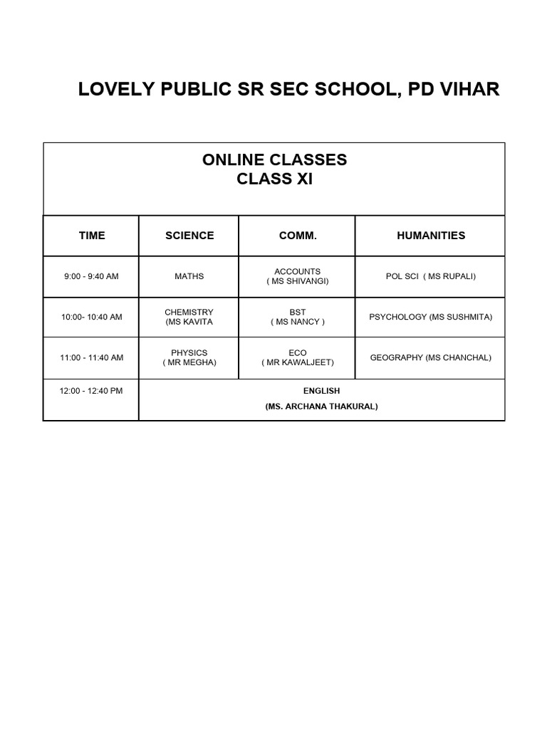 Online Class Schedule | PDF