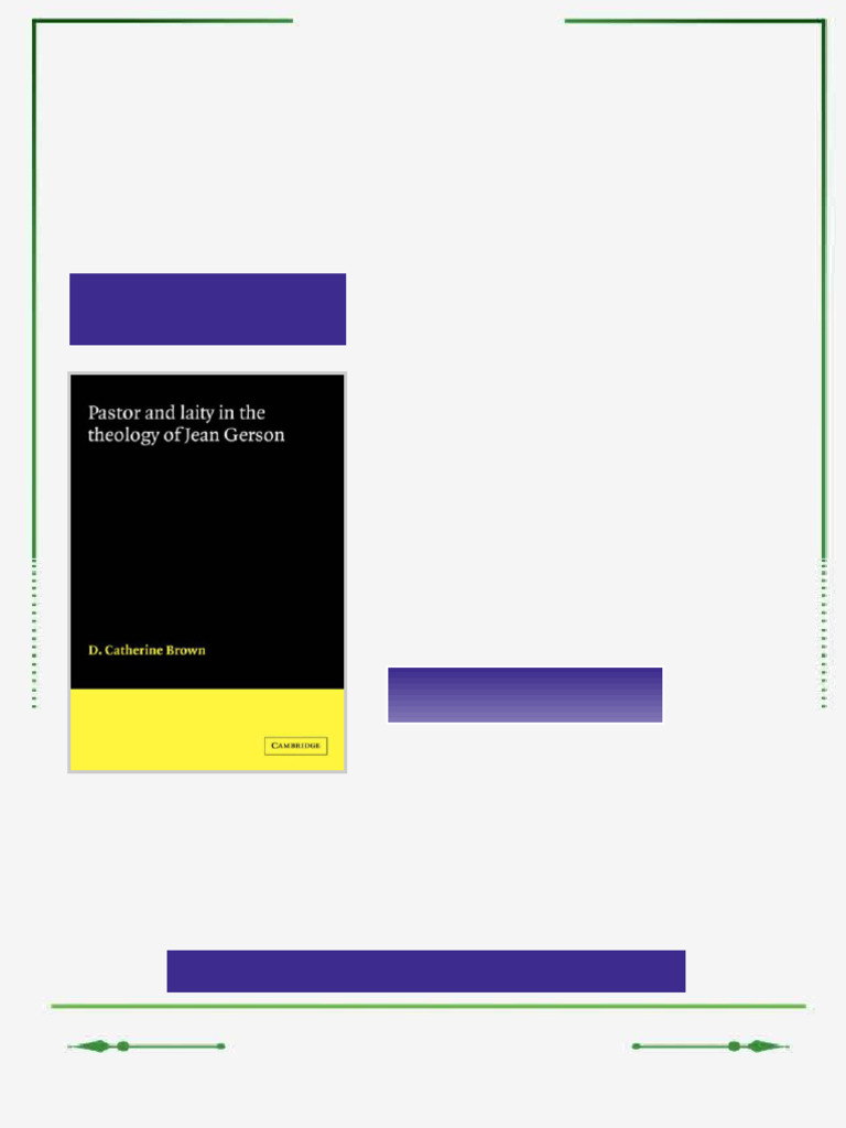 Pastor and Laity in the Theology of Jean Gerson 1st Edition D ...