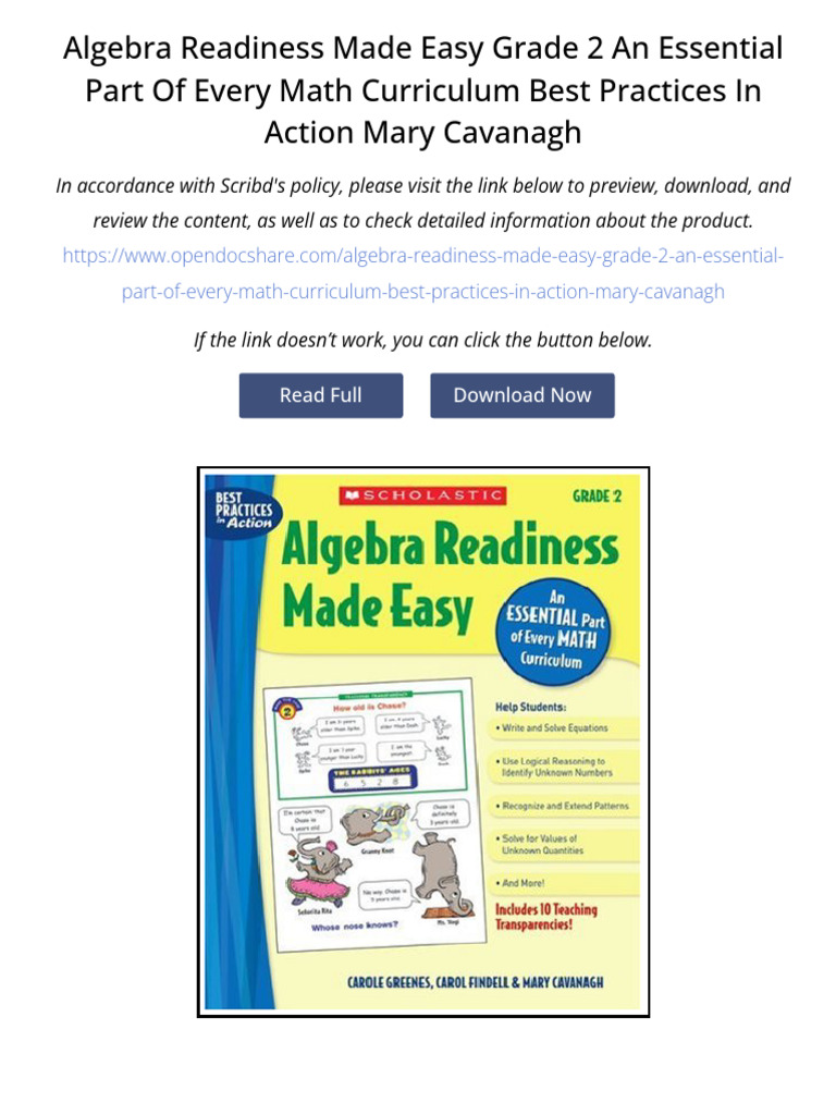 Algebra Readiness Made Easy Grade 2 An Essential Part Of Every Math ...
