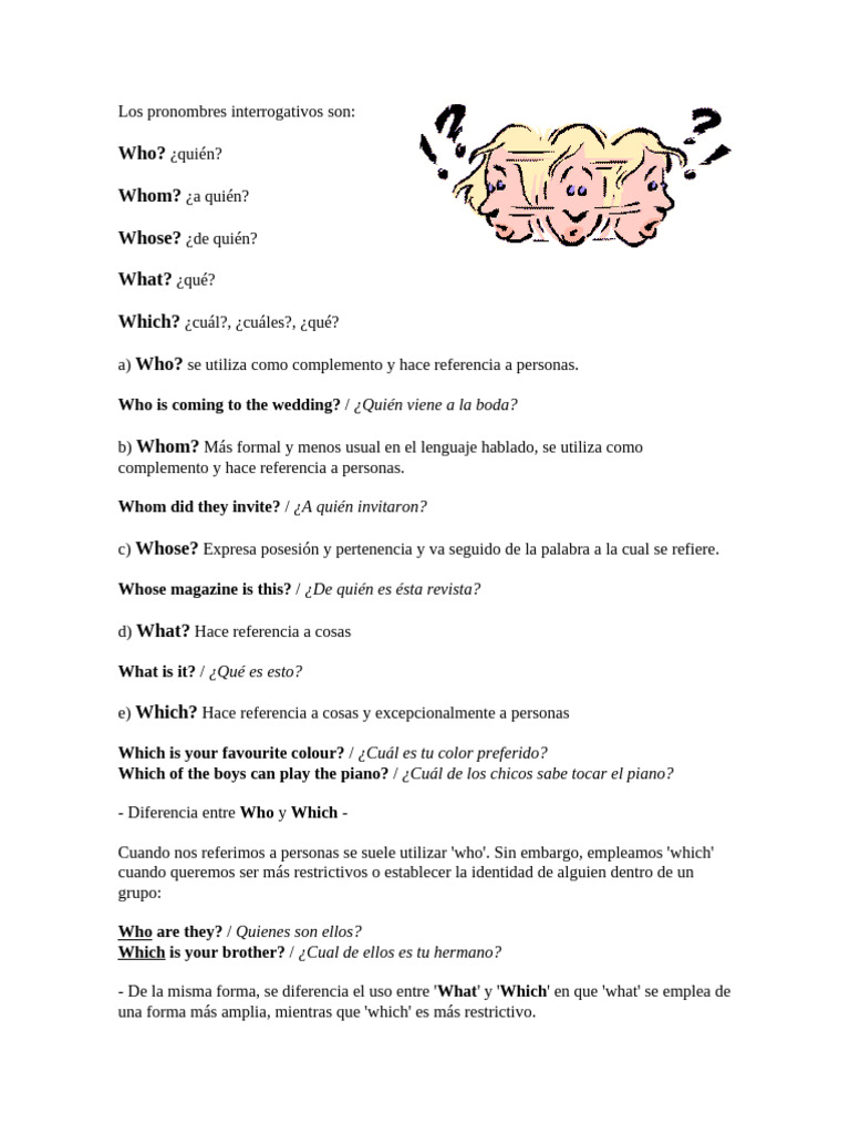 Los Pronombres Interrogativos | PDF