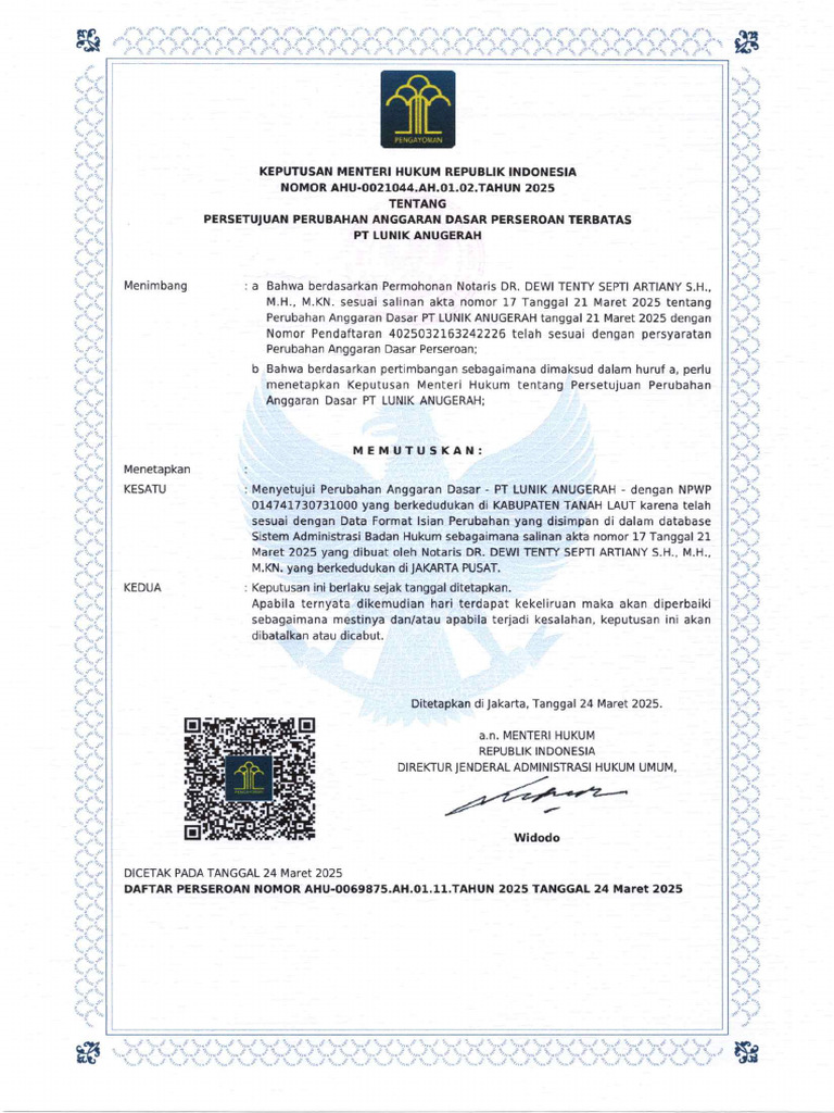 017 Scan Sk Pt Lunik Anugerah (No 17 Tgl 21 Maret 2025) | PDF