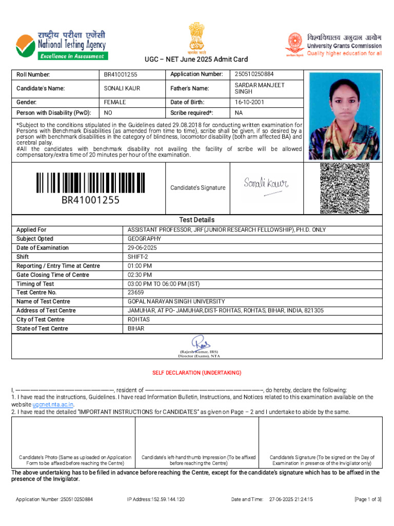 University Grants Commission (UGC)-NET _ India Sonali Kaur | PDF