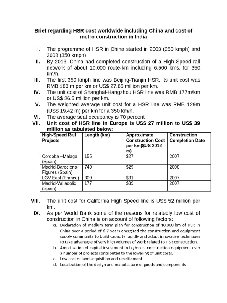 Global High-Speed Rail Cost Analysis | PDF | High Speed Rail | Public ...