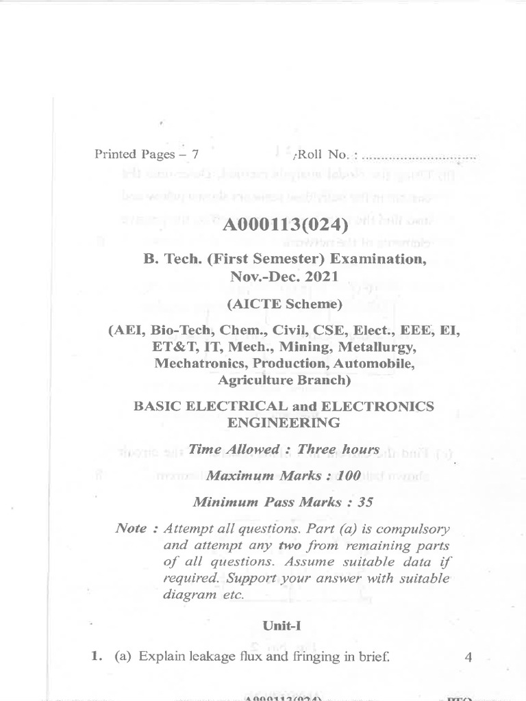2021 Nov Dec I Basic Electrical & Electronics Engg AICT | PDF