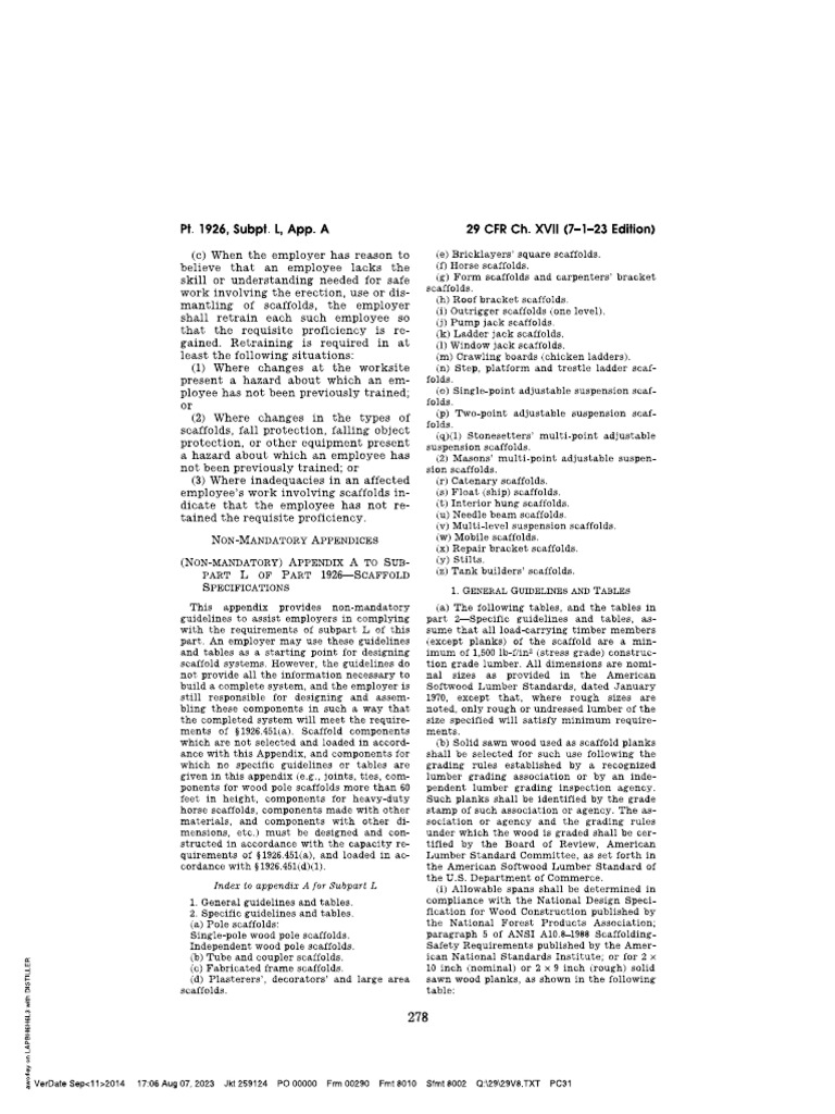 (1926-Subpart L) Scaffolding Specifications | PDF