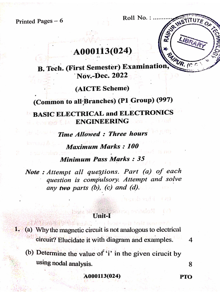 2022-Nov-Dec-Basic Electrical & Electronics Engg (AICTE) | PDF