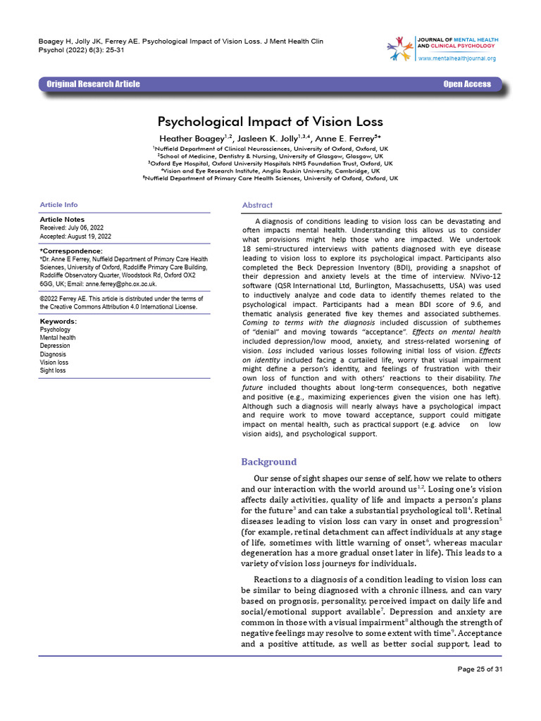 11.1 Psychological Impact of Vision Loss | PDF | Visual Impairment ...