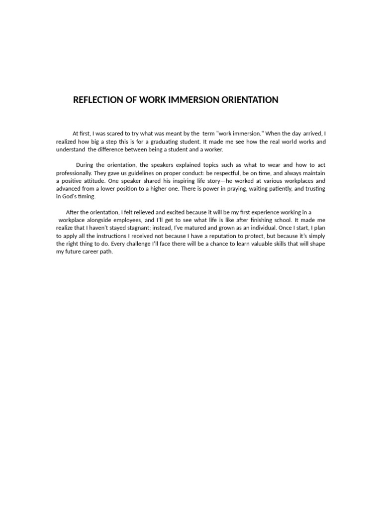 Work Immersion Orientation Insights | PDF