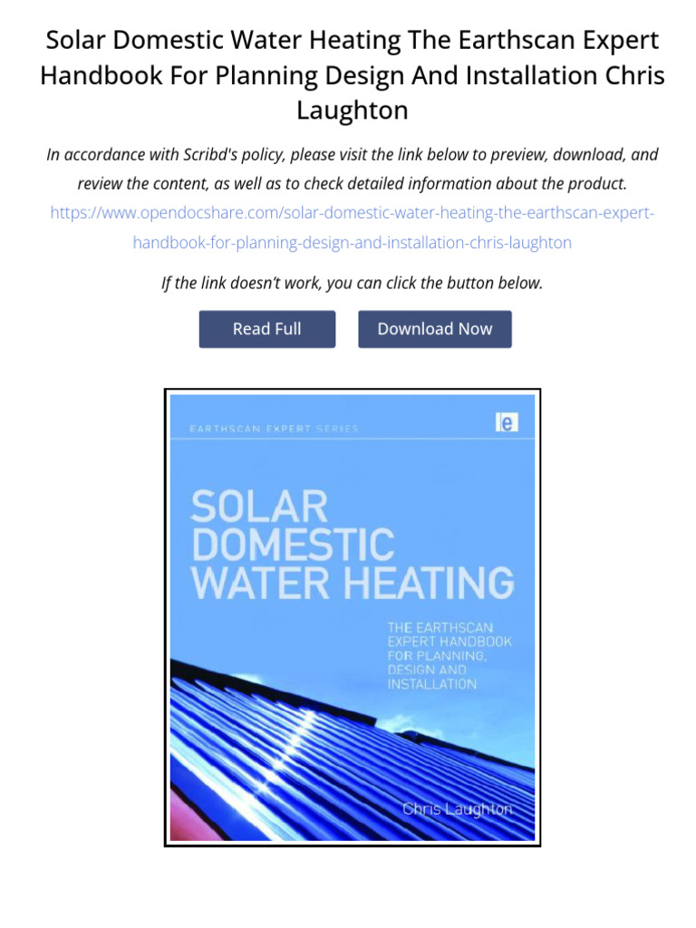 Solar Domestic Water Heating The Earthscan Expert Handbook For Planning ...