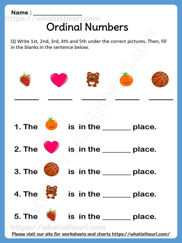 Ordinal Numbers Worksheet for Grade 1 Write Places 2 | PDF