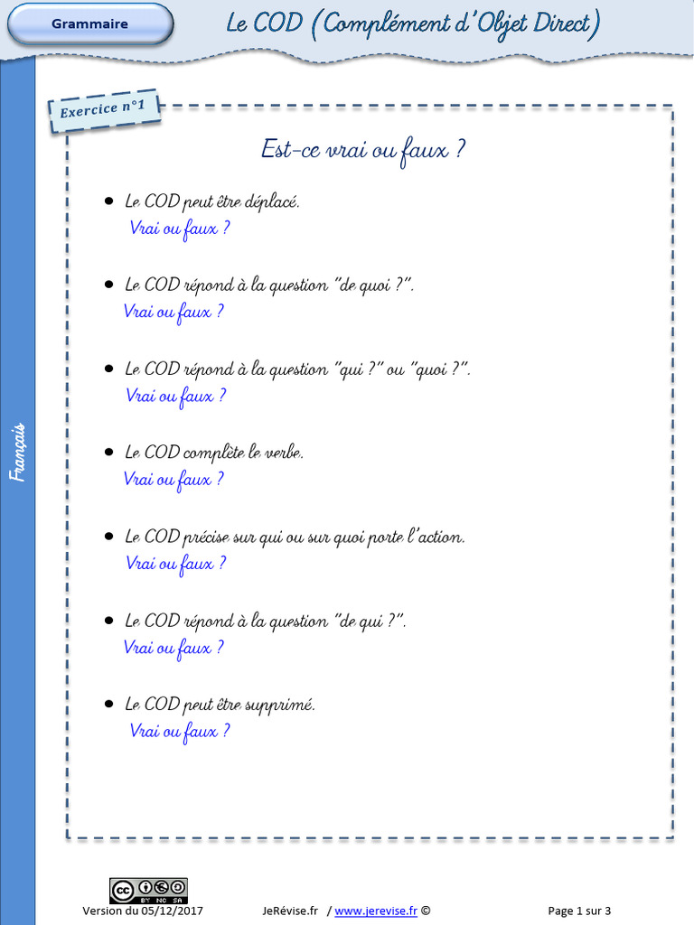 Identifier et comprendre le COD en français | PDF | Linguistique ...