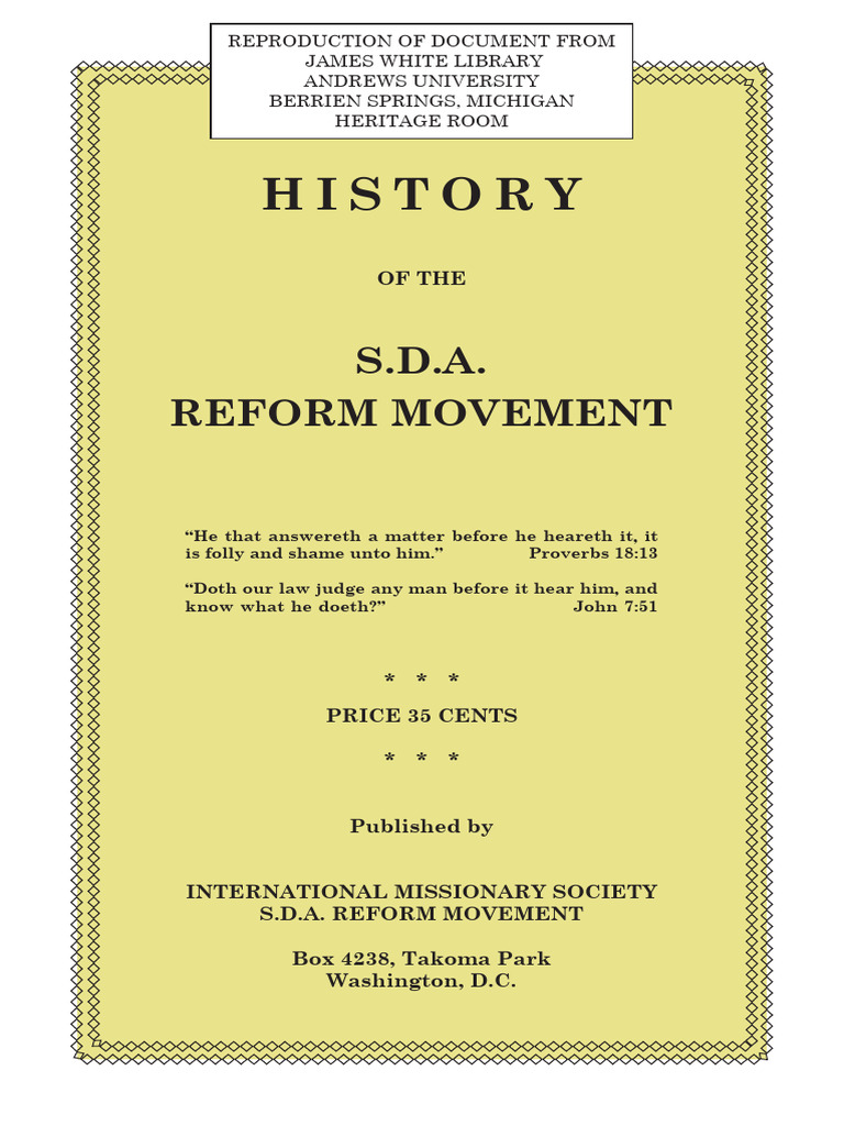 History of the Reform-Complete | PDF | Seventh Day Adventist Church | Jesus