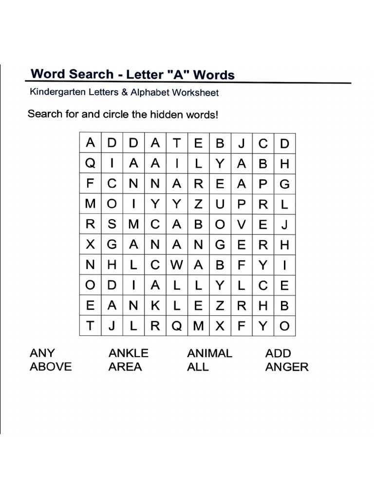 Word Search - Letter a to z Words | PDF