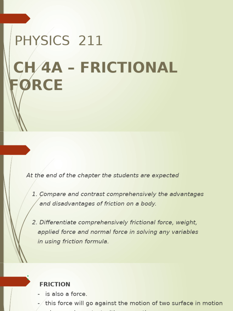 Frictional Force in Physics 211 | PDF | Friction | Force