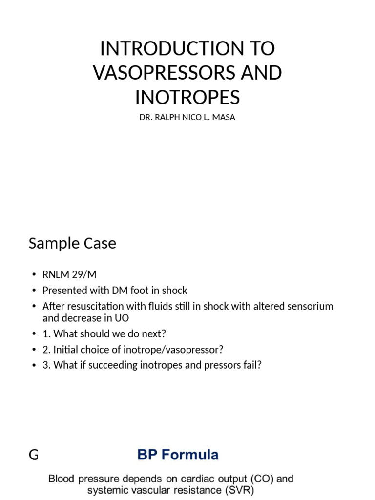 Vasopressors and Inotropes Overview | PDF