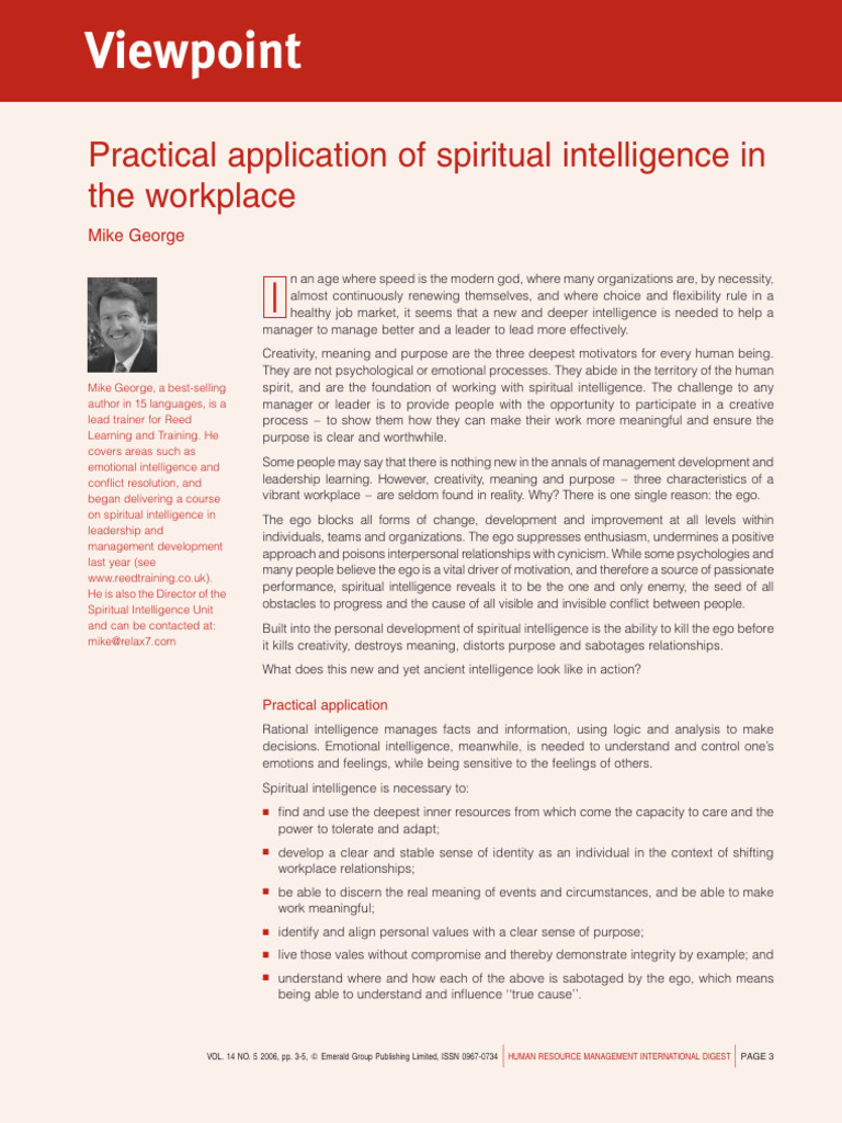 Spiritual Intelligence in the Workplace | PDF | Empathy | Feeling