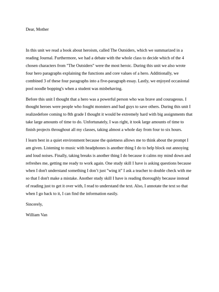 End of Unit 1 Reflection Letter | PDF