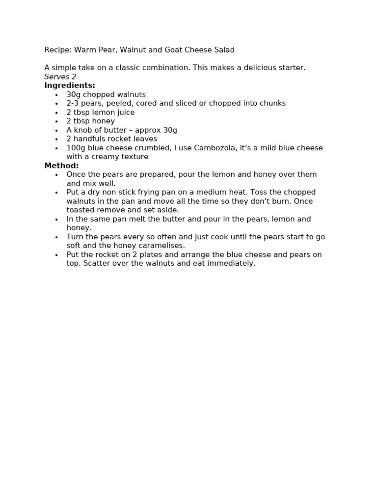 Recipe_Warm Pear Goat Cheese Salad_Recipe | PDF