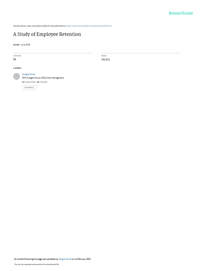 A Study of Employee Retention | PDF | Employee Retention | Employment