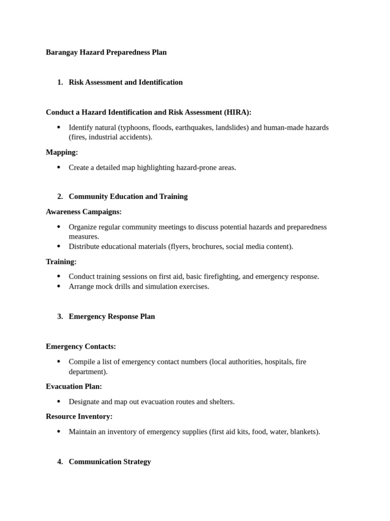 Barangay Hazard Preparedness Plan | PDF | Emergency Management | Emergency
