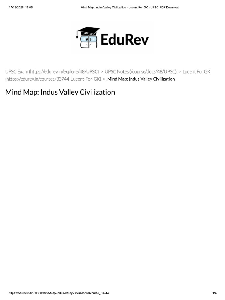 Mind Map Indus Valley Civilization | PDF