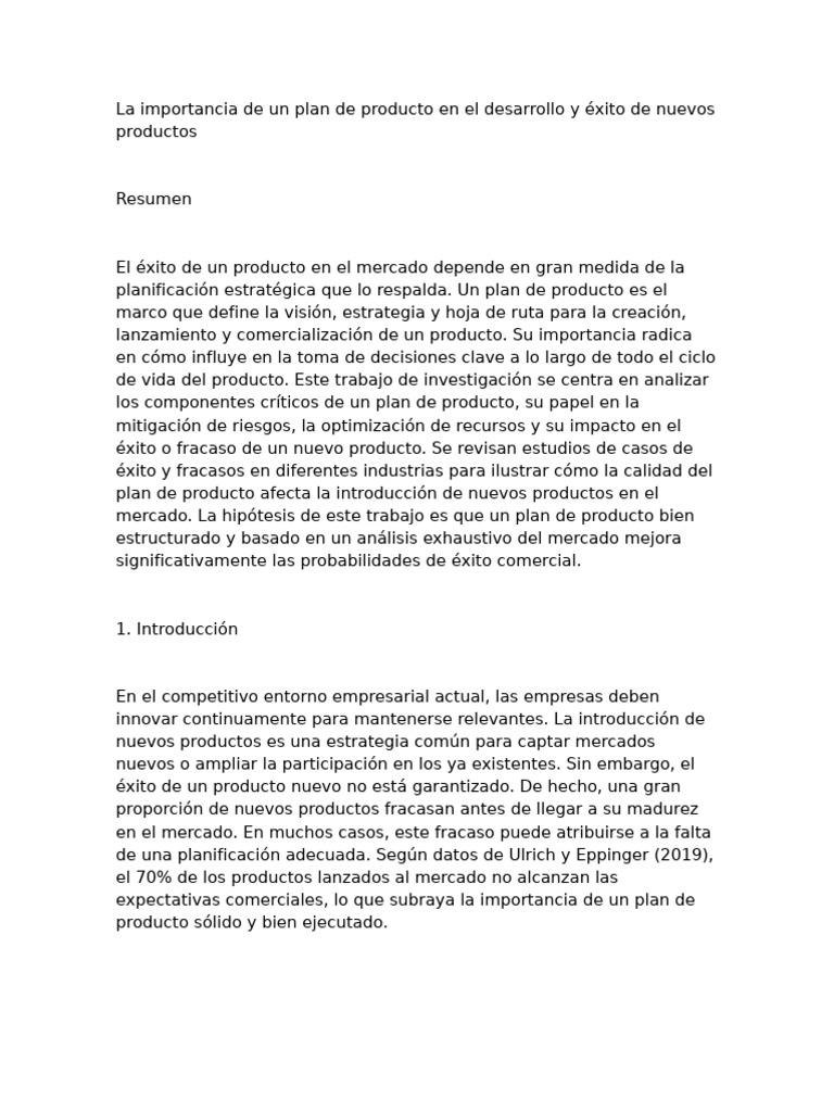 Plan de Producto: Clave del Éxito Comercial | PDF | Marketing ...