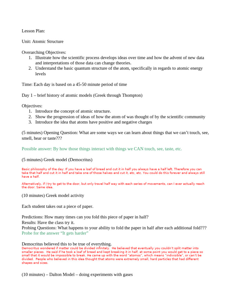 Quantum Atomic Structure Lesson Plan | PDF | Atomic Orbital | Atoms