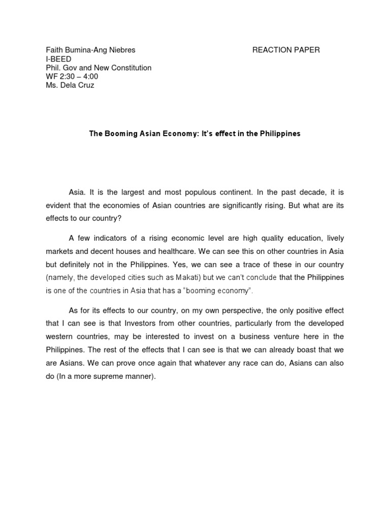 Reaction Paper | PDF | Asia | Philippines