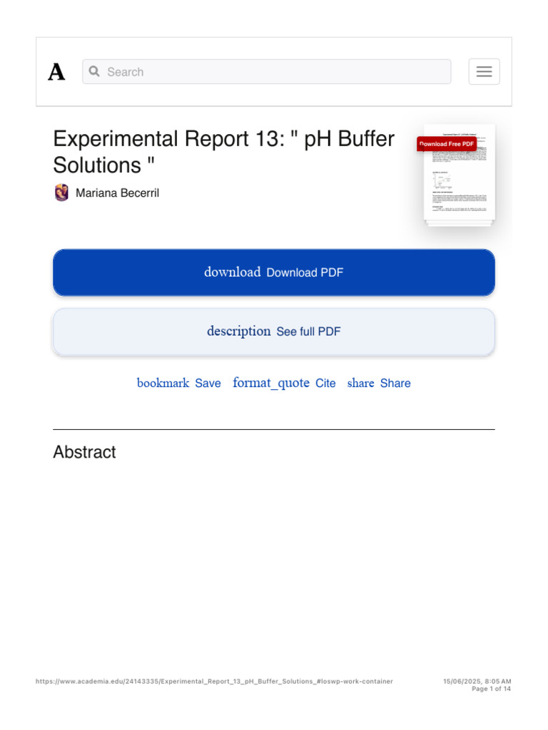 (PDF) Experimental Report 13- " PH Buffer Solutions " | PDF | Buffer ...