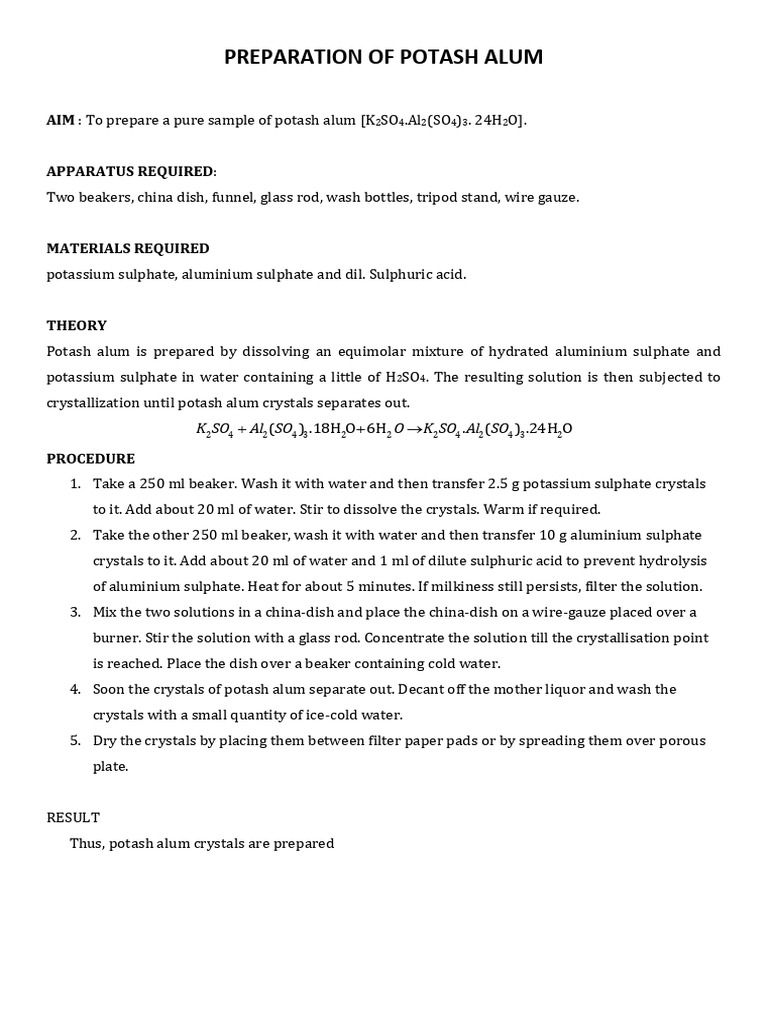 Prepare Potash Alum Crystals Guide | PDF