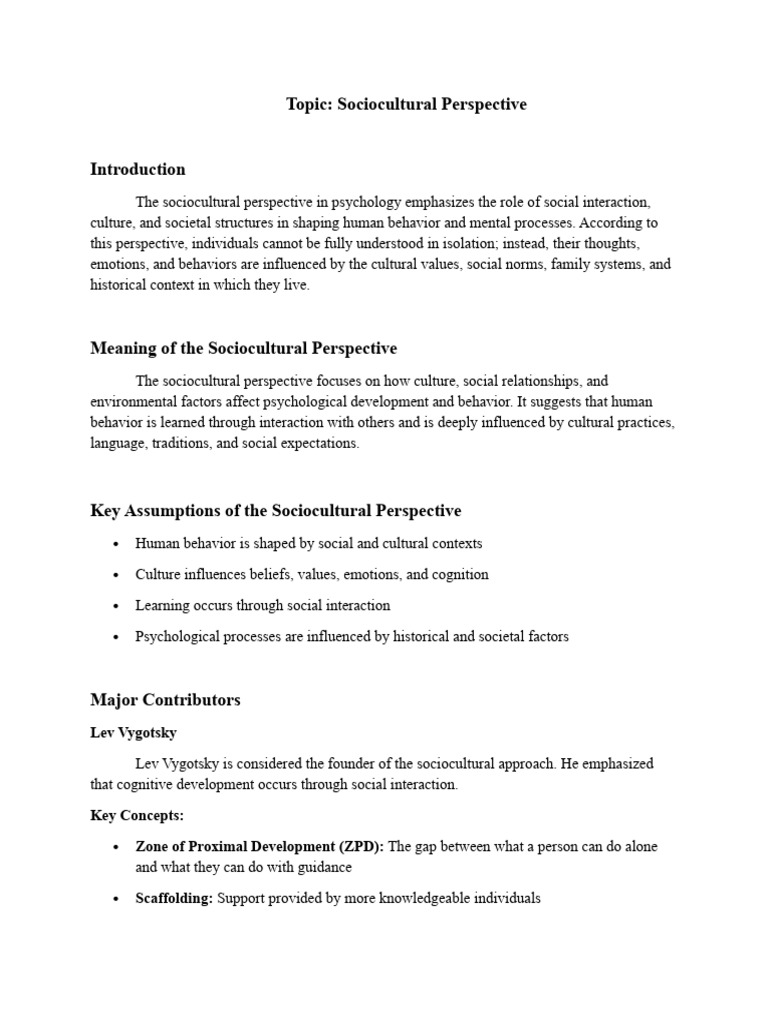 Sociocultural Perspective | PDF | Psychology | Developmental Psychology