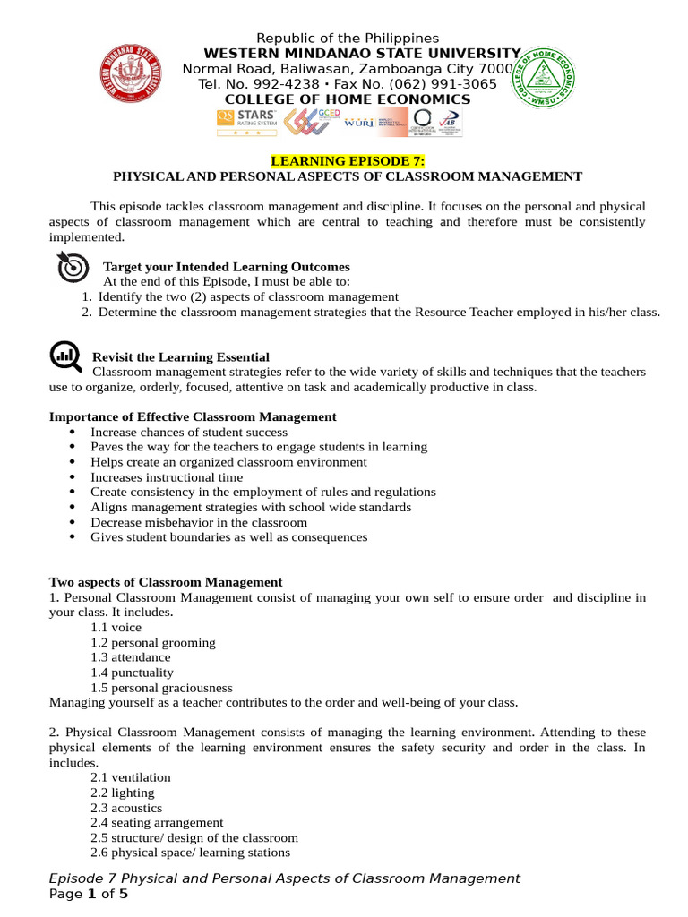 7. Episode 7 Physical and Personal Aspects of Classroom Management ...