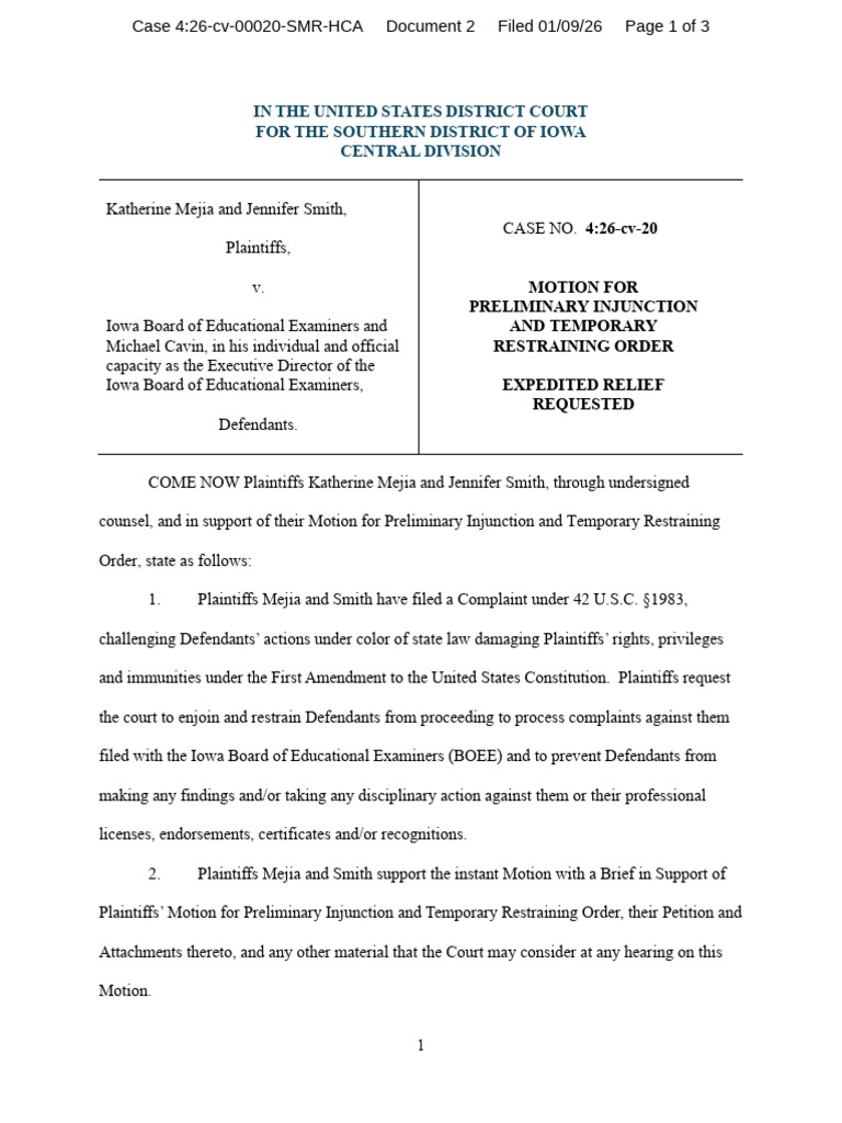 Motion For Injunction Educational Examiners | PDF | Injunction | Complaint