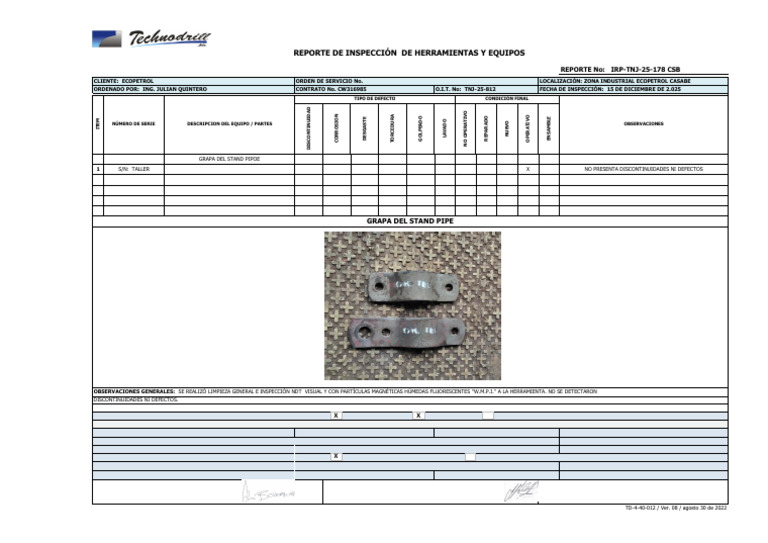 Irp-tnj-25-178- Casabe- Grapa Del Stand Pipe s.n. Taller Ecopetrol | PDF | Fenomeno fisico ...