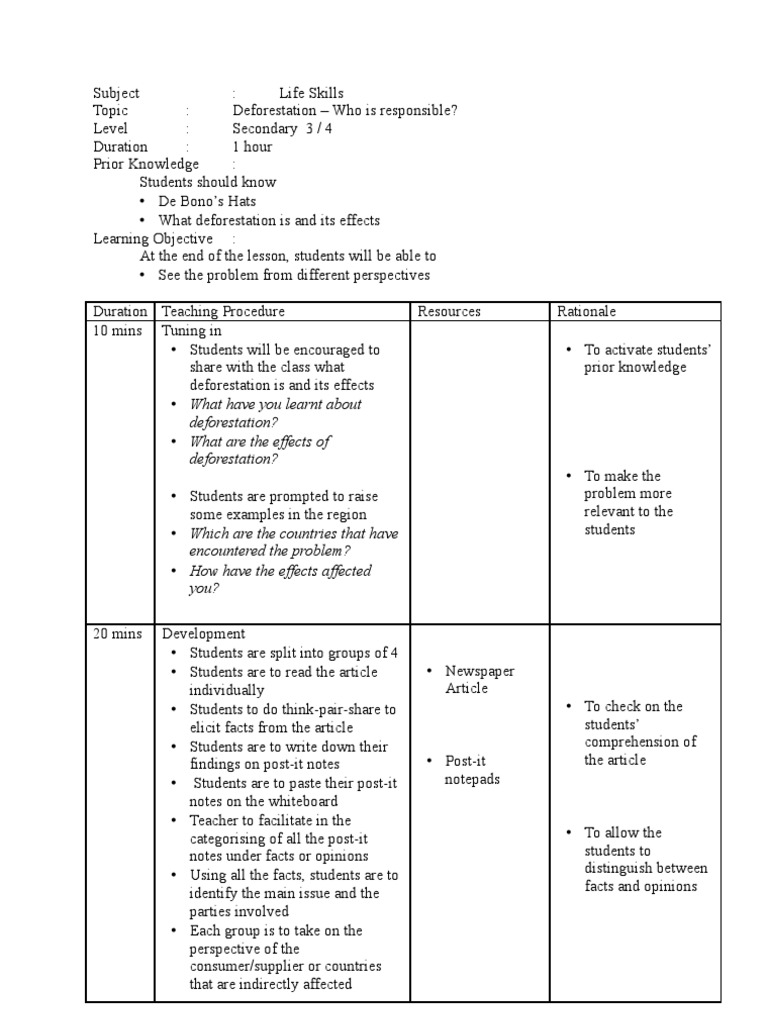 SEL: Deforestation Lesson Plan | Download Free PDF | Lesson Plan ...