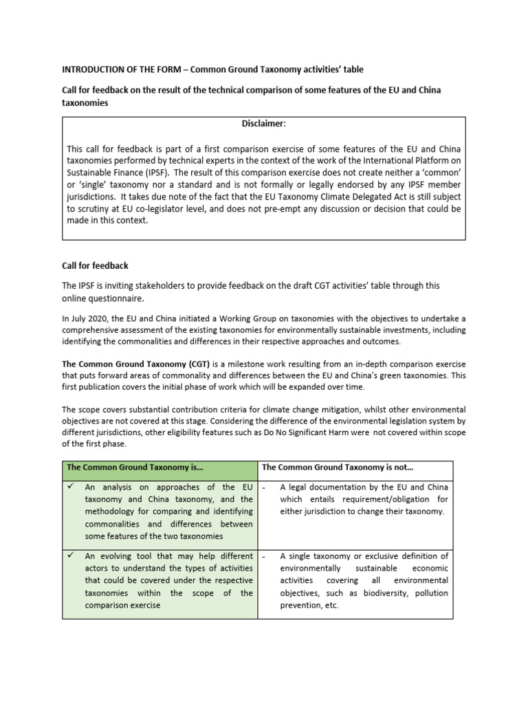 BB_Introduction of the Form – Common Ground Taxonomy Activities’ Table ...