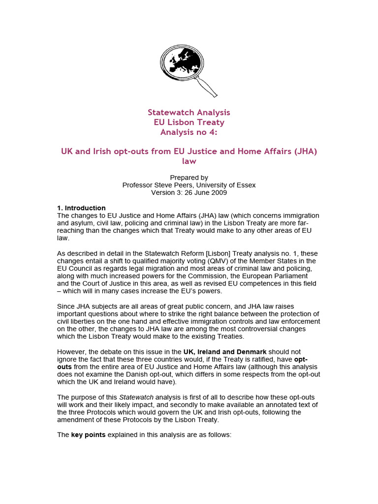Uk Ireland Analysis No 4 Lisbon Opt Outs | PDF | Treaty | European Union Law