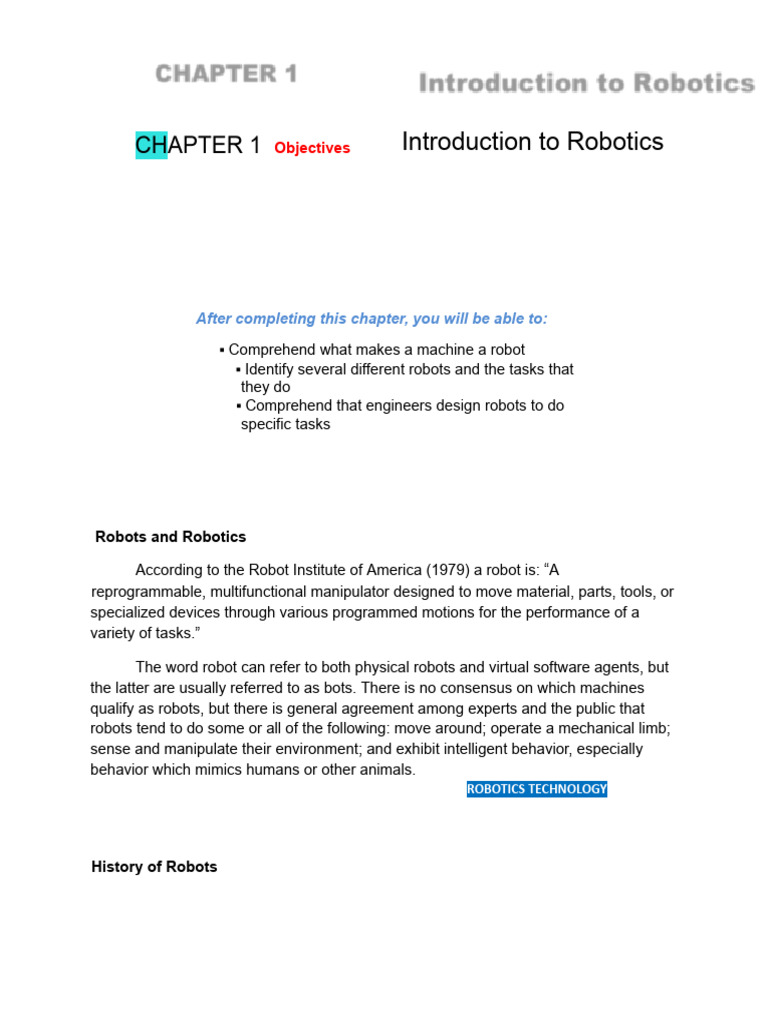 Introduction to Robotics and History | PDF | Robot | Robotics