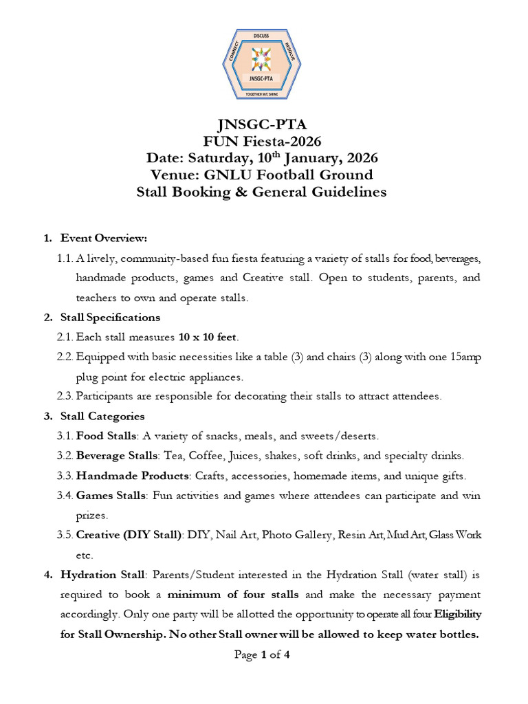 Stall Booking Guidelines - 2026 | PDF | Drink