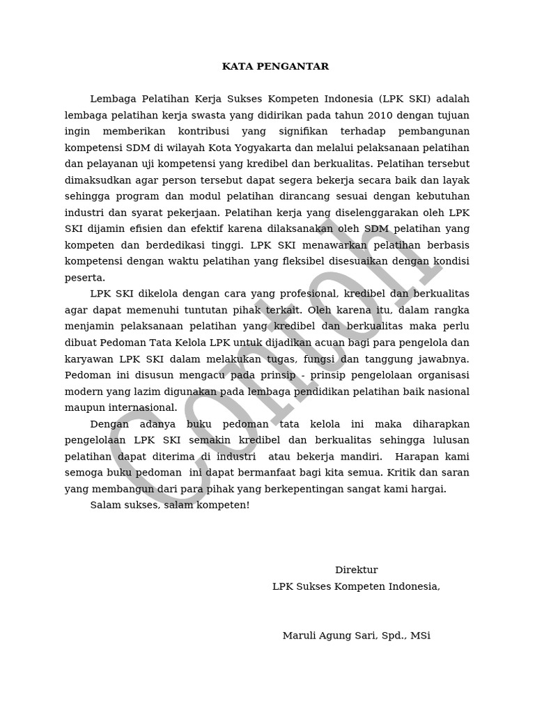 Contoh Pedoman Tata Kelola LPK - Template-1 | PDF