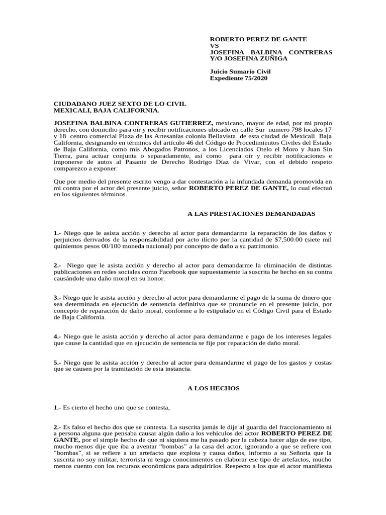 Contestación a demanda civil en Mexicali | PDF | Demanda judicial ...