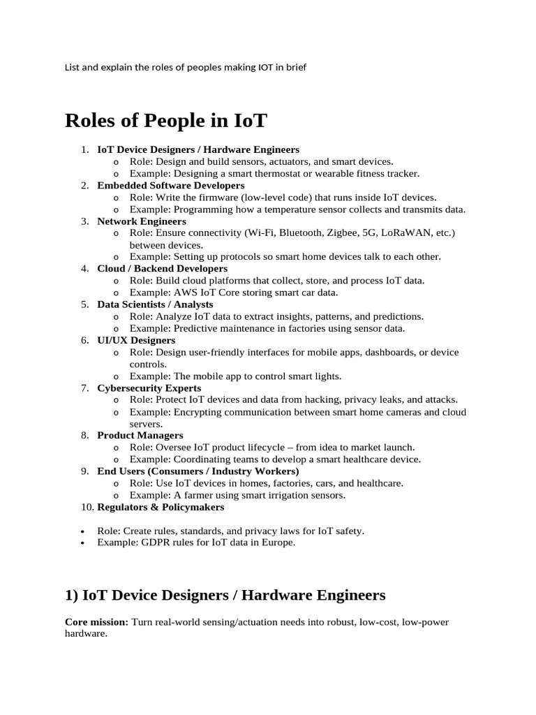 Key Roles in IoT Development Explained | PDF | Internet Of Things ...