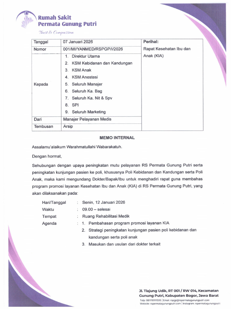 Memo Internal 001 Rapat Kesehatan Ibu Dan Anak (KIA) | PDF