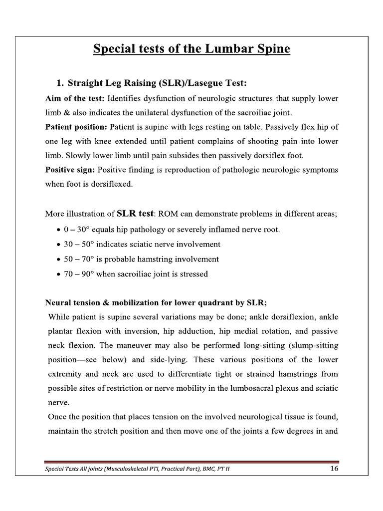 Lumbar Region Special Test | PDF
