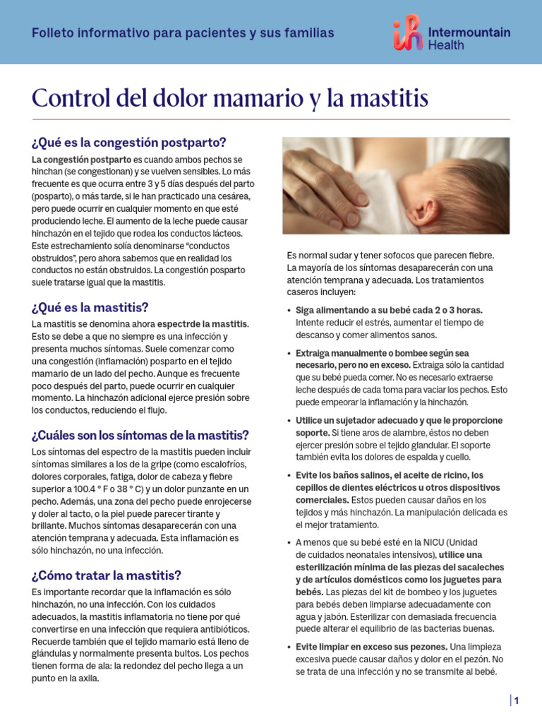 Managing Breast Pain and Mastitis Fact Sheet Spanish | PDF | Pecho ...