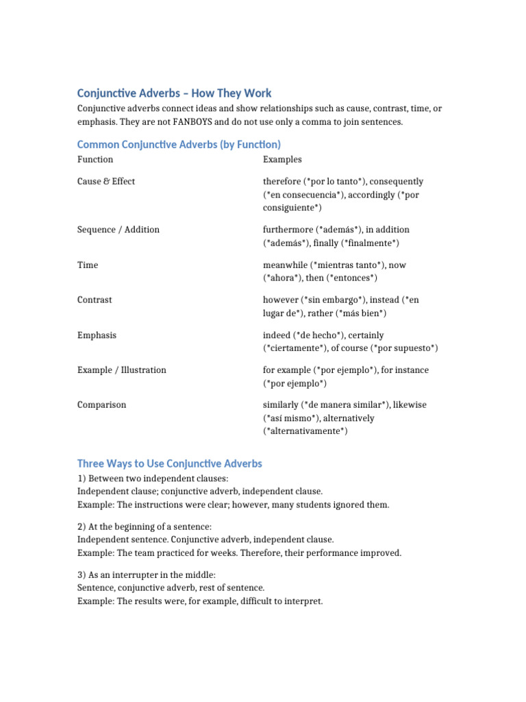 Conjunctive Adverbs Worksheet | PDF | Comma | Syntax
